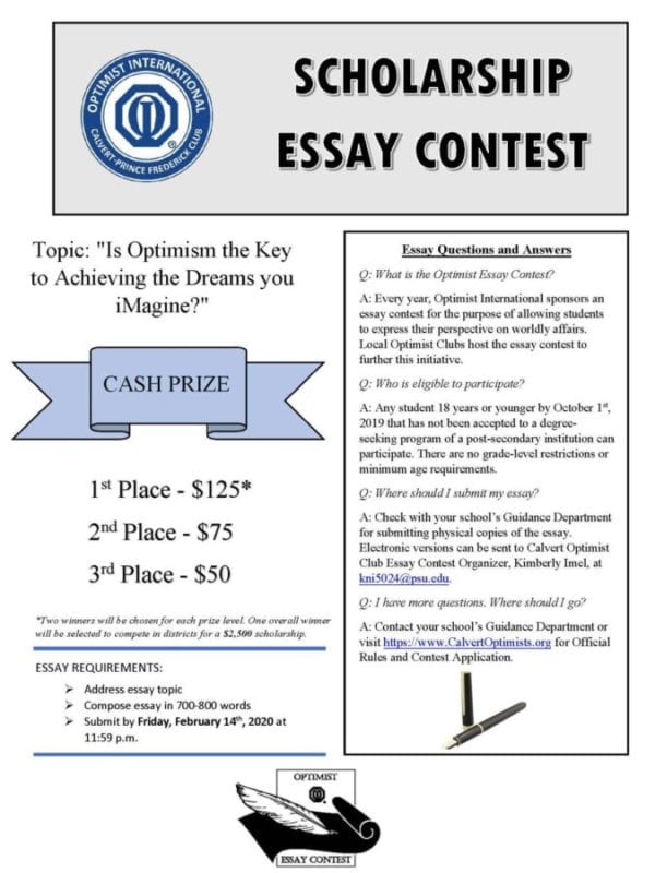 The Optimist Club of Calvert Prince Frederick International Essay ...