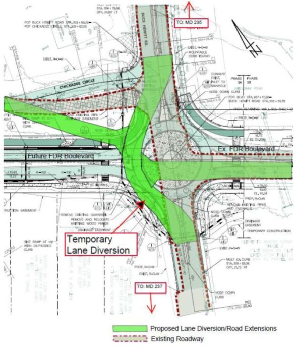 Temporary Lane Diversion on Buck Hewitt Road at the FDR Boulevard ...
