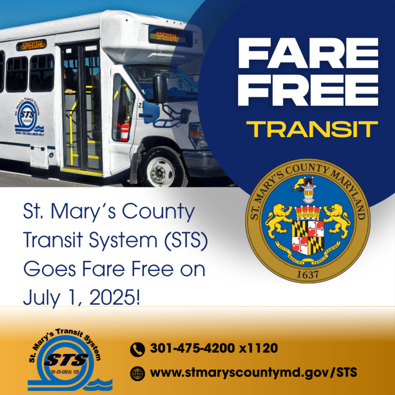 St. Mary’s Transit System (STS) to Go Fare Free Beginning July 1, 2025 ...